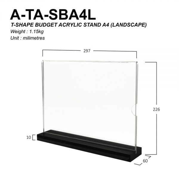 T-Shape Budget Acrylic Stand (Landscape) - A4 Size | Botak Sign Pte Ltd