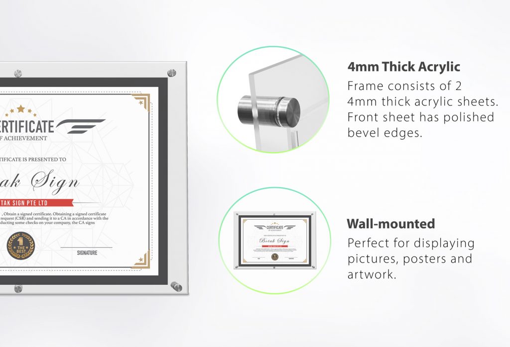 Acrylic Frame w/ Spacer - A1 Size | Botak Sign Pte Ltd